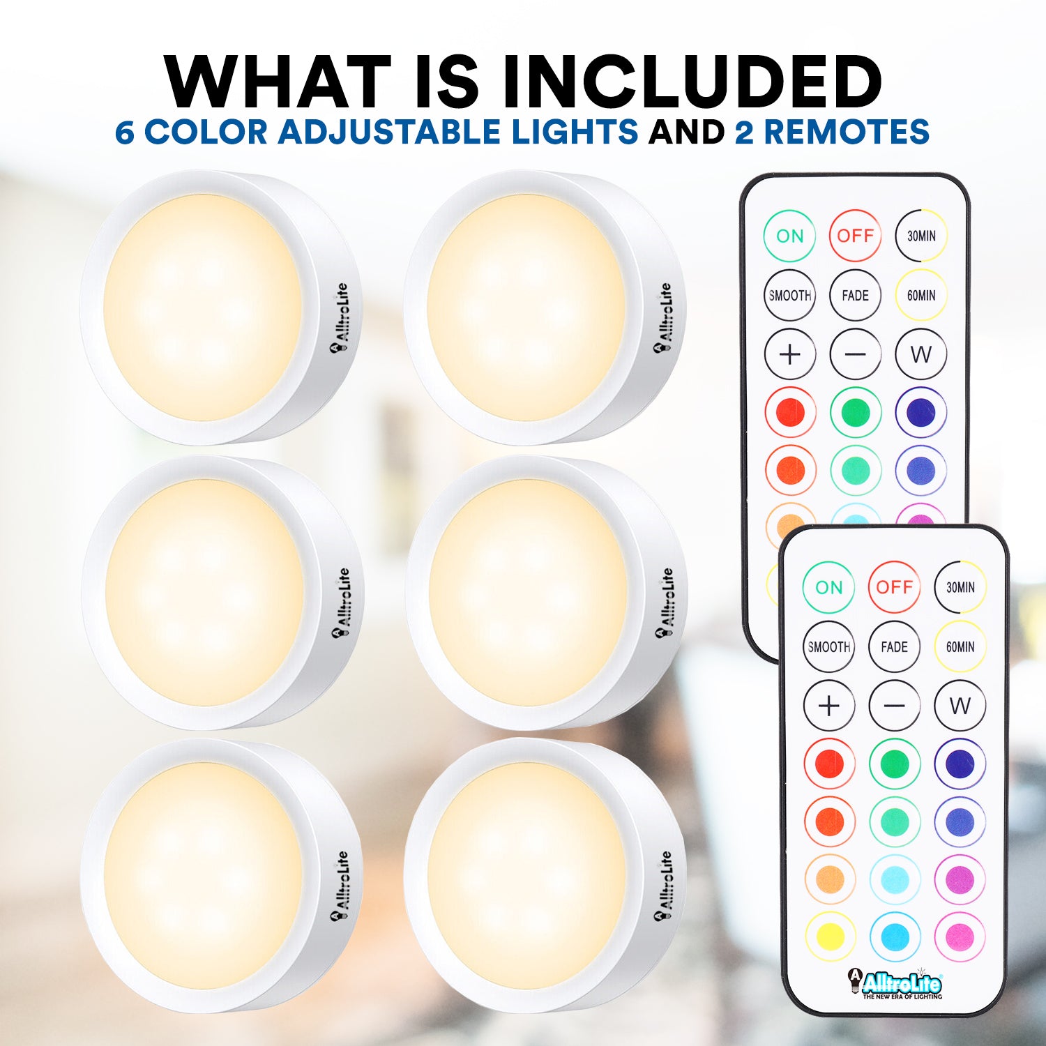 6 Pack Color Changing LED Puck Lights with 2 Remotes (FA7835) – Alltrolite