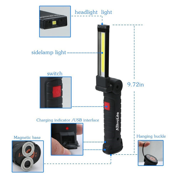 Flip Rechargeable COB LED Magnetic Flashlight & Work Light – Alltrolite