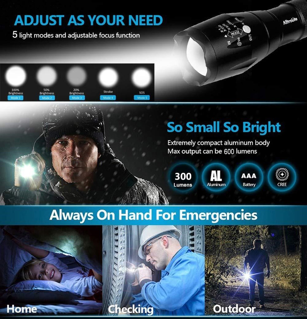 300 Lumens LED Tactical Flashlight [ 1-PACK ] – Alltrolite